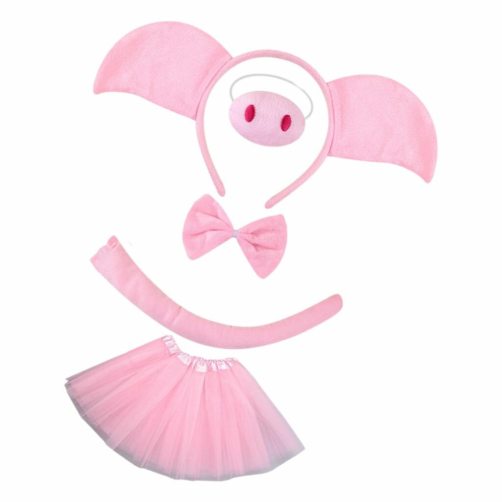Аксессуары для косплея Поросенка-Губчатые розовые Поросячьи ушки из четырех частей плюс марлевая юбка