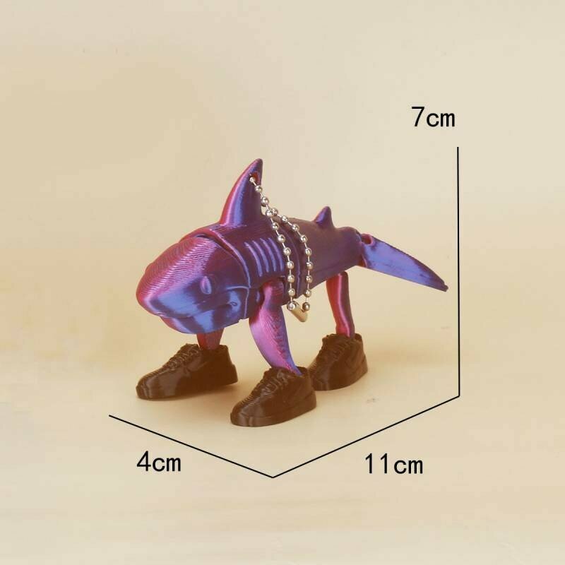 Mythological shark and stick figure 3d printed plastic collectible figurine set for home decor, purple