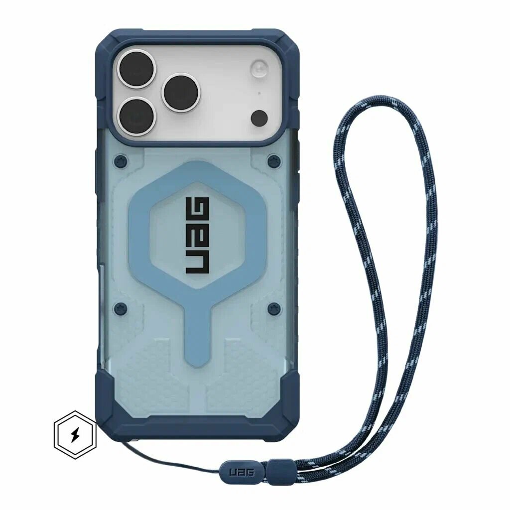 Чехол + шнурок c MAGSAFE Uag Pathfinder Clear для iPhone 17 Pro Max 6.9", цвет прозрачно/голубой (Active Blues Lanyard)