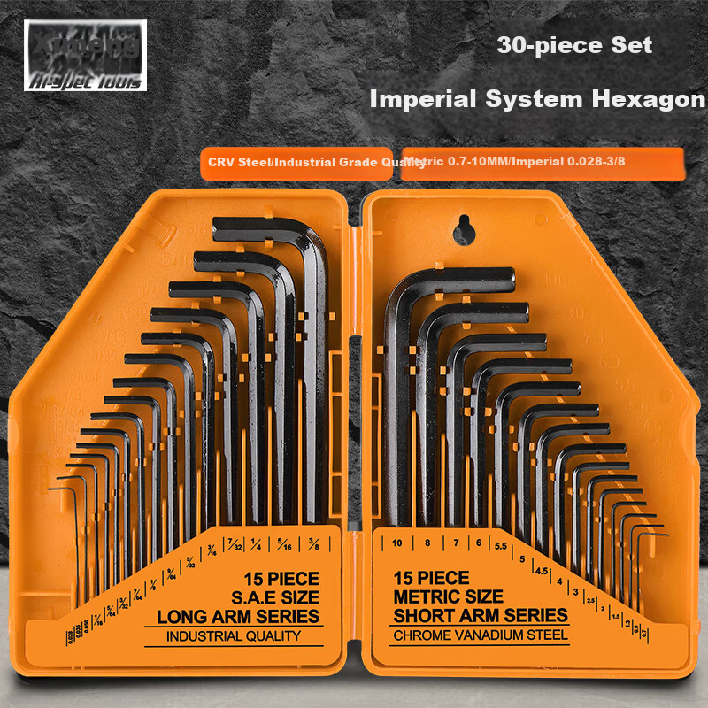 HIMEN Metric and Imperial Hex Key Set L-shaped Hexagonal Wrench Hardware Tool 30-piece Set