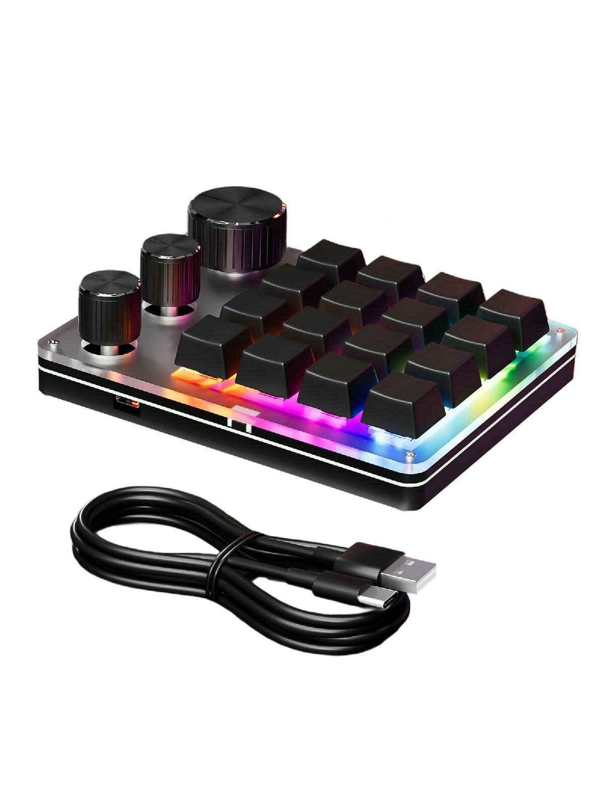 One Handed Macro Programmable Keypad Mini 16-Key 3 Knobs Hotswap Mechanical Gaming Keyboard Blue Switch for Office