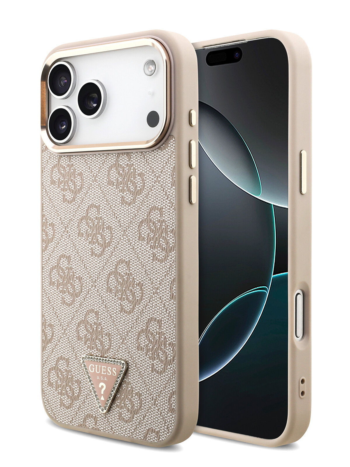 Чехол Guess на iPhone 17 Pro Max, с функцией MagSafe, из экокожи 4G, с металлической фурнитурой, розовый