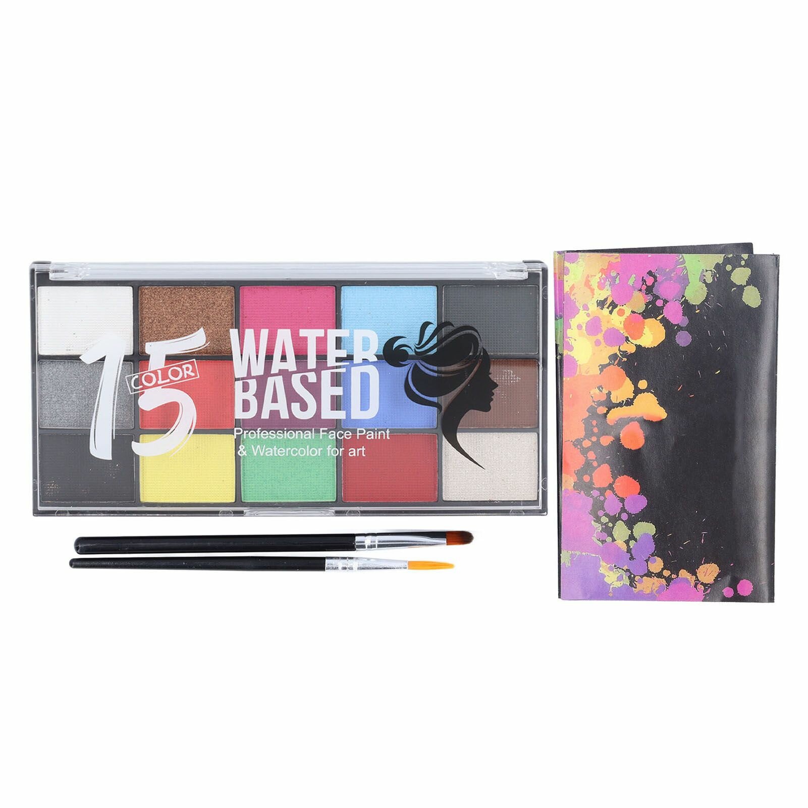 Краска для лица и тела 15 цветов, моющаяся, безопасная для кожи, с кистями, для косплея и сцены