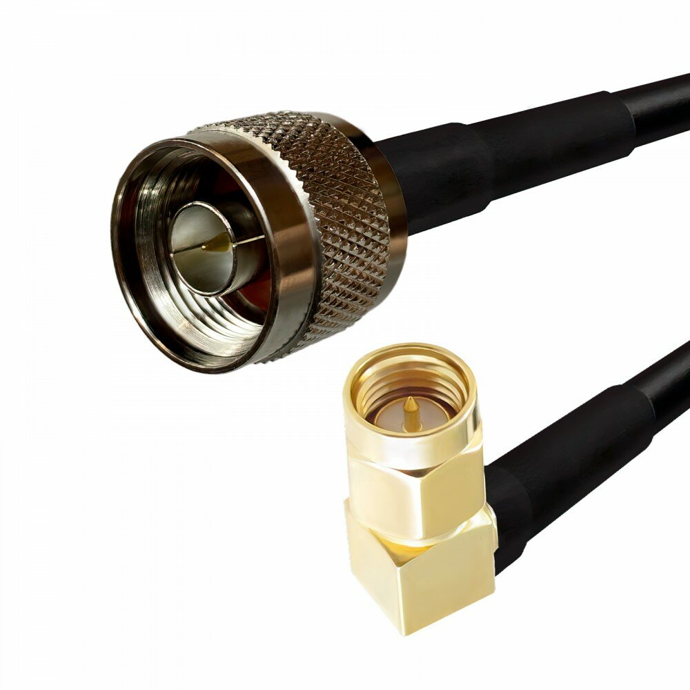 Кабельная сборка N-male - SMA-male угловой 5 м. Кабель 5D-FB CU (медь, черный)