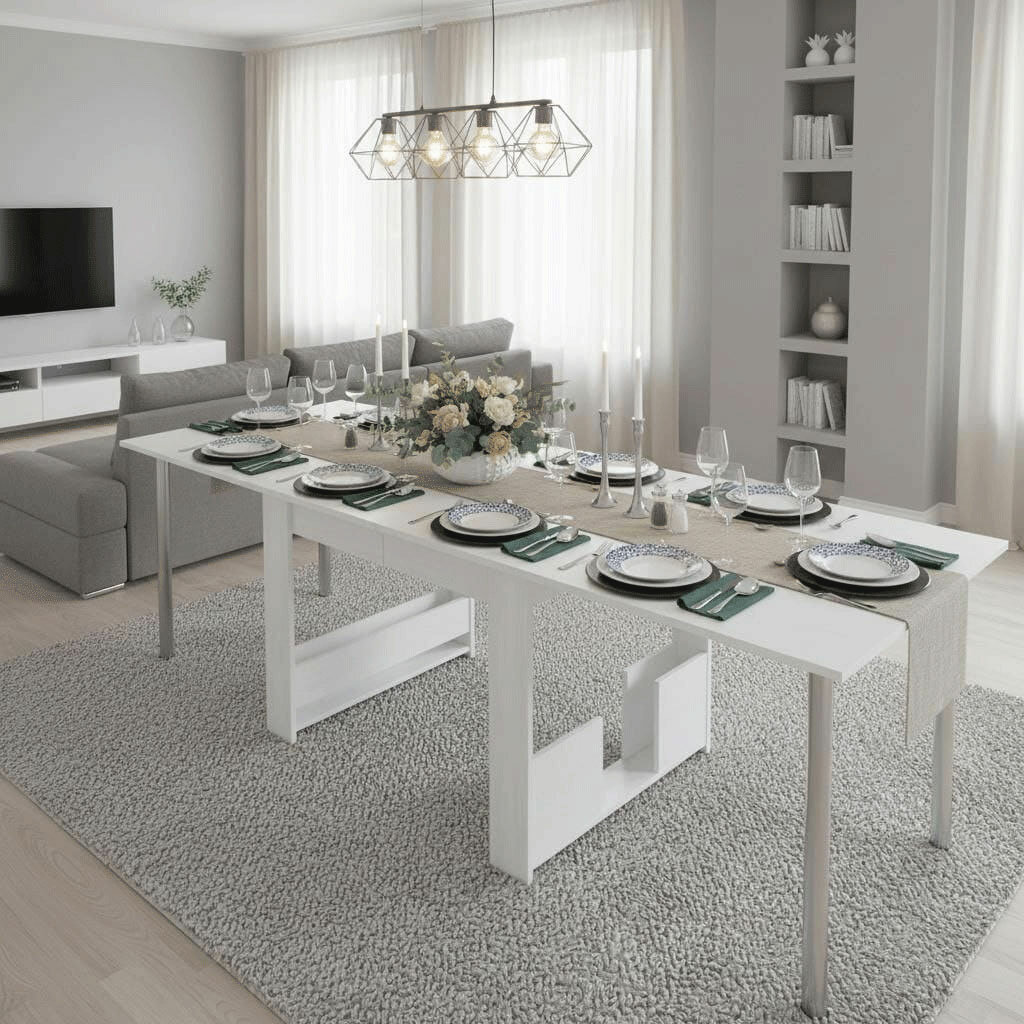 Стол-книжка длинный 233 см с 4 металлическими ножками (цвет: белый)