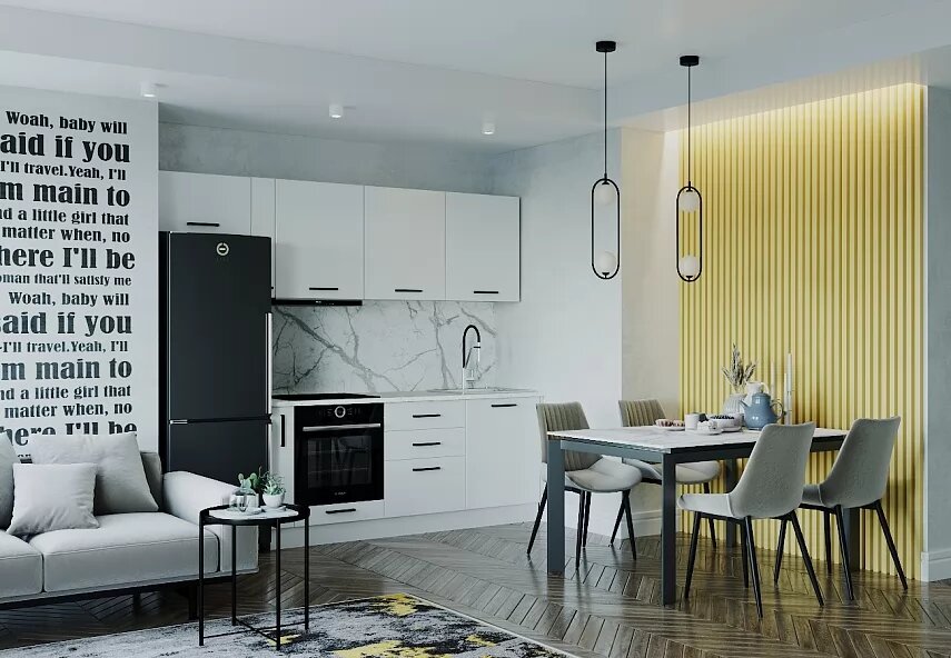 Кухонный гарнитур Sanvut Жемчуг-2550 столешница 38 мм, каркас ЛДСП, фасад ЛДСП, Белый/Жемчуг