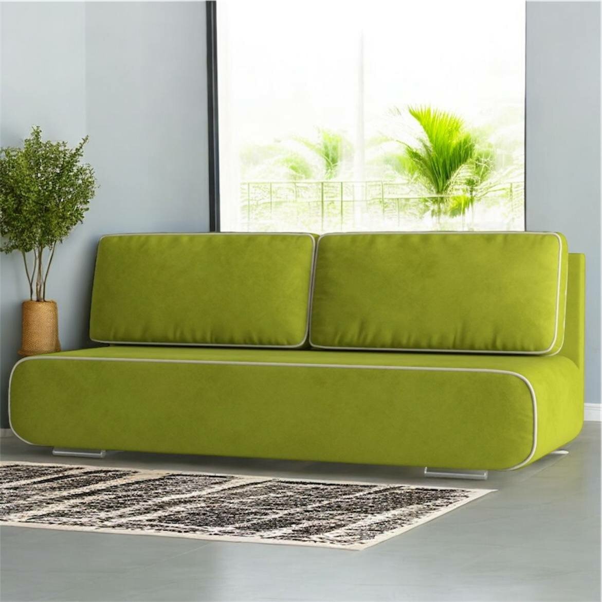Диван "Смайл", зеленый, прямой, антивандальный велюр, Независимый пружинный блок, для дома/офиса