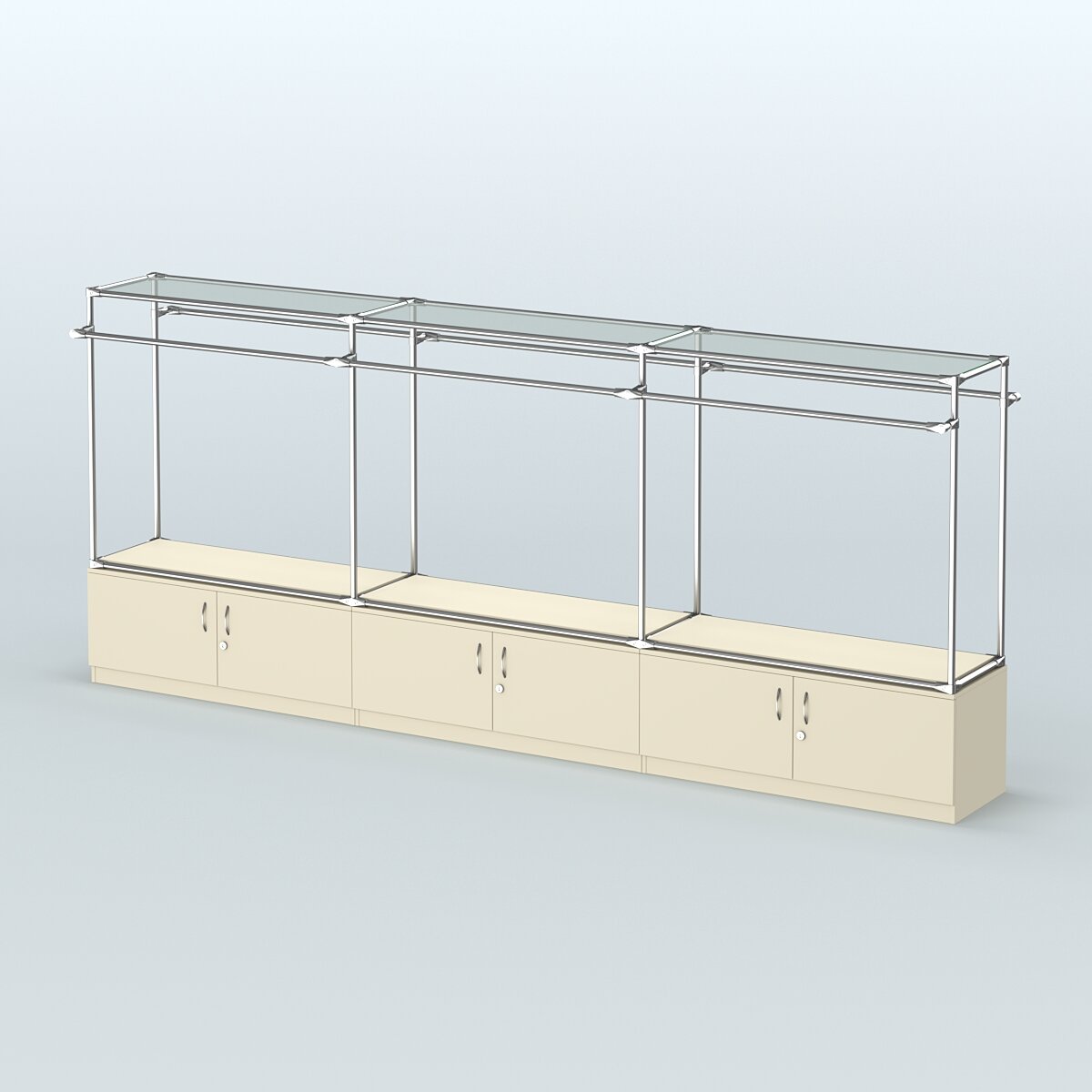 Островная торговая система хром 3600 мм с тумбами Т21 и поручнями №2, Крем Вайс