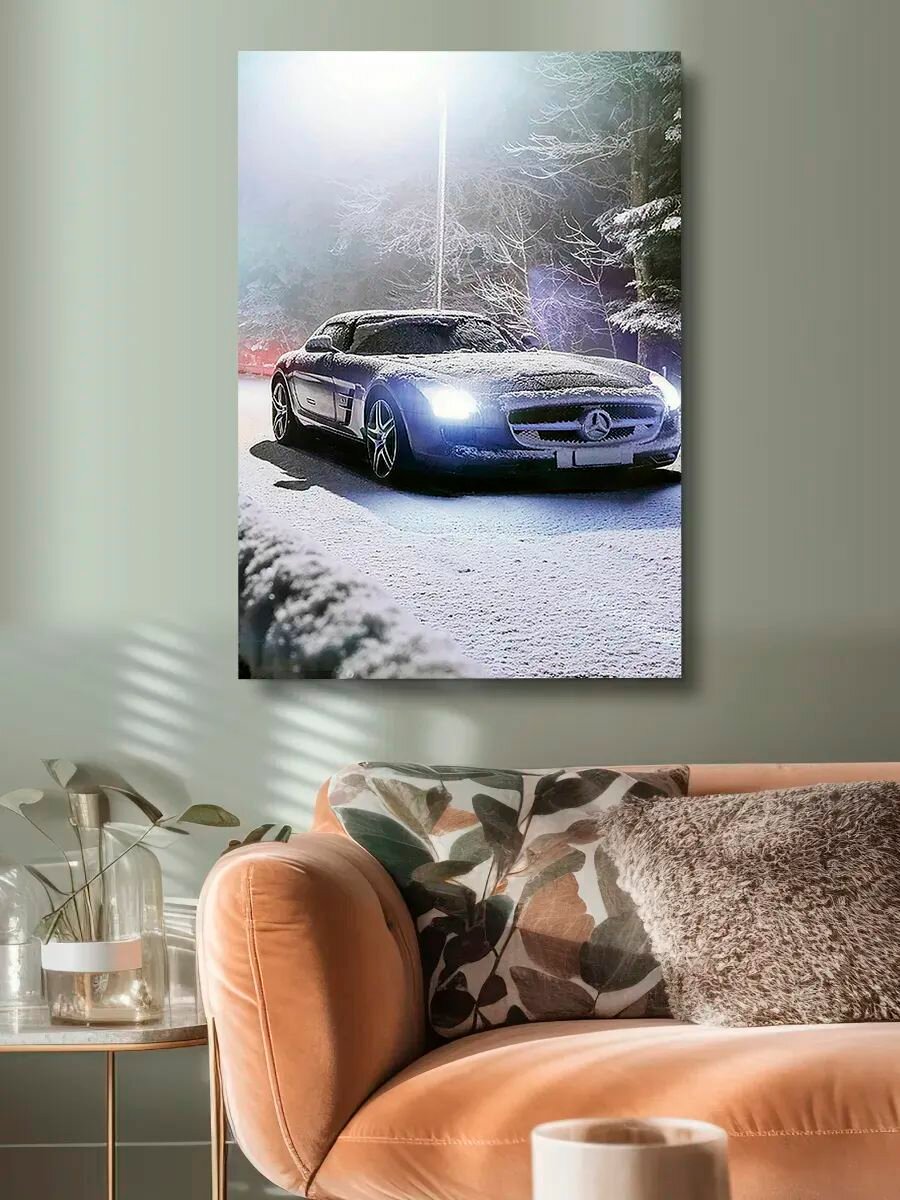Картина "Мерседес в снегу" для интерьера 30х40см 1шт.