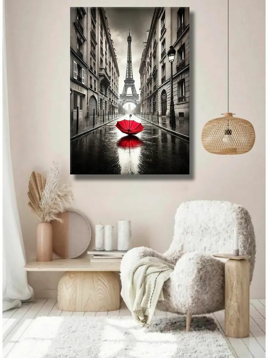 Картина "Красный зонт в Париже", интерьерная 50х70см 1шт.