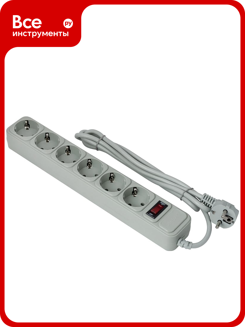 Сетевой фильтр ExeGate SP-6-1.5G 6 евро с заземлением, 1.5м, выключатель с подсветкой, серый 266865, 1.5 м