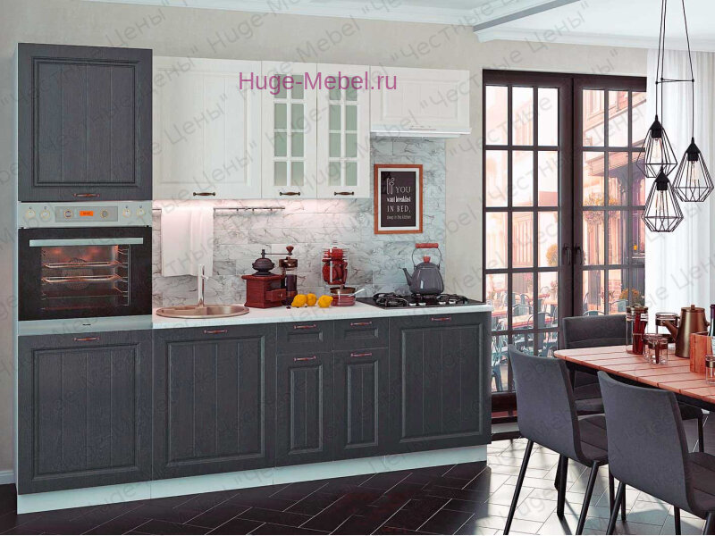 Кухня "Мария 260 графит+белый" Huge Mebel . Ширина 2600. Кухонные гарнитуры