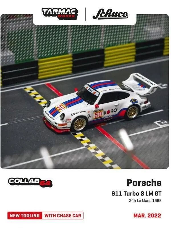Машинка Tarmac Works TW 1/64 Porsche 911 Turbo S LM GT #50 1995 Die-cast Alloy Car Model Collection Display Gift