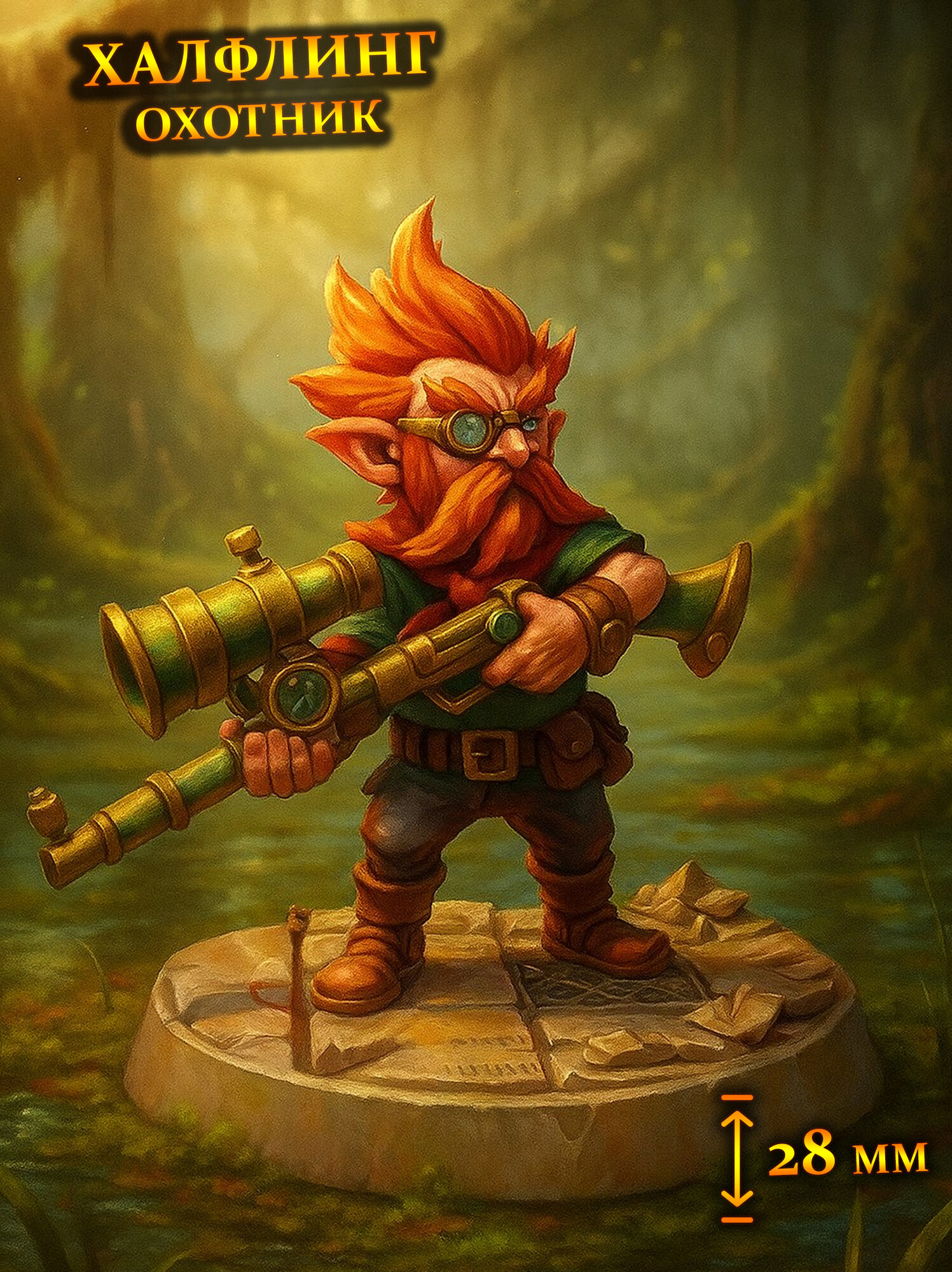 Полурослик Изобретатель-снайпер (28мм), рейнджер-инженер халфлинг, хоббит гном миниатюра для DnD (ДнД) и других Настольных игр (НРИ, Варгеймов или РПГ), фентези тематика