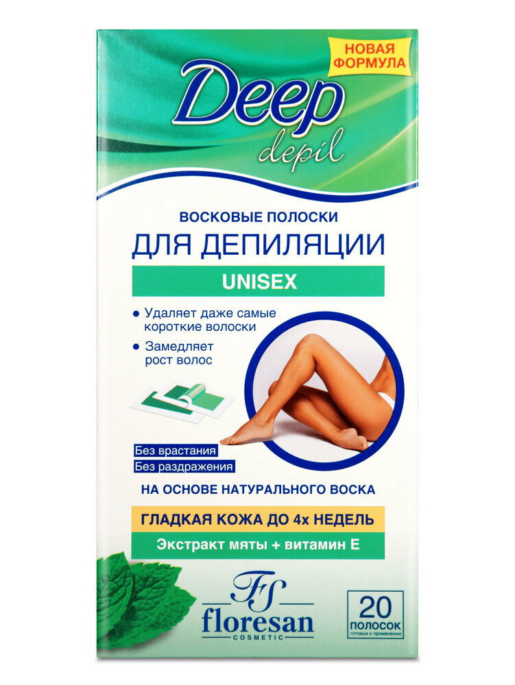 Floresan deep depil восковые полоски для депиляции «unisex» с мятой 20 шт.