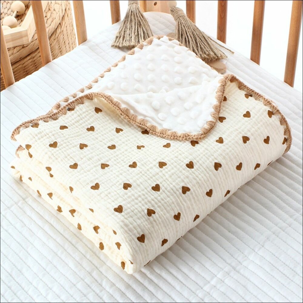 Плед для новорожденных муслиновый, плед детский плюшевый, двусторонний 100х100