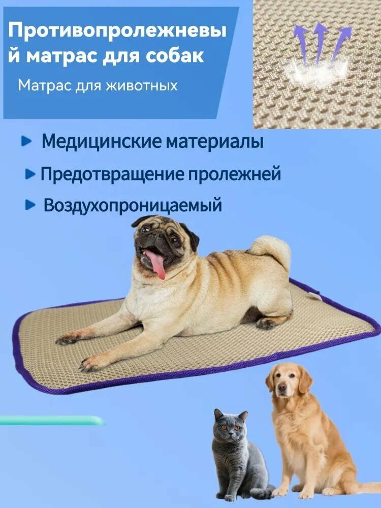 Противопролежневый матрас для собак , Универсальный Матрас для животных ,3D Дышащая сетка , Для дома, ветеринарии , Размеры S/M/L/XL Фиолетовый