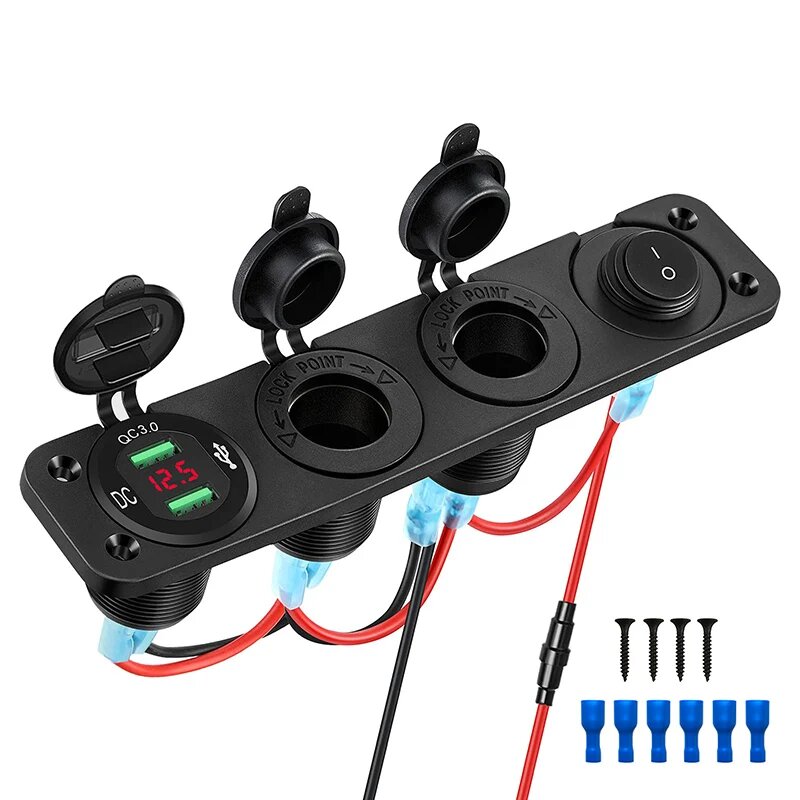 12 В USB-розетка, панель, двойная быстрая зарядка 3.0, USB-розетка для автомобильного зарядного устройства, розетка прикуривателя, тумблер включения и выключения, Red set