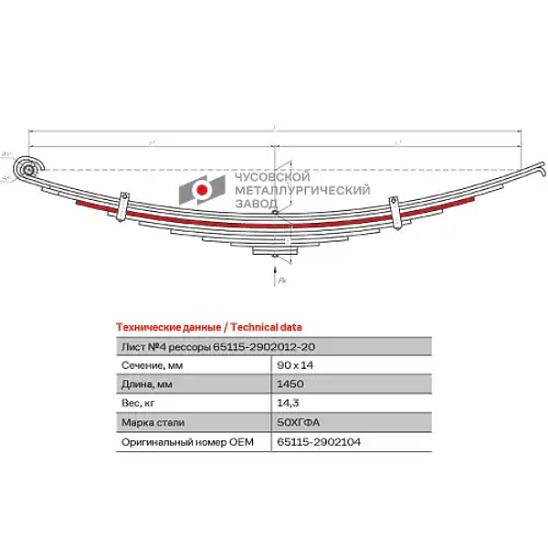 ЧМЗ 65115-2902104 лист рессоры перед 4 \