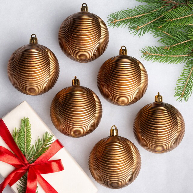 Елочные шары Fattura Coste - Antique Cooper 7 см, 6 шт, пластик, Winter Deco, 1000528