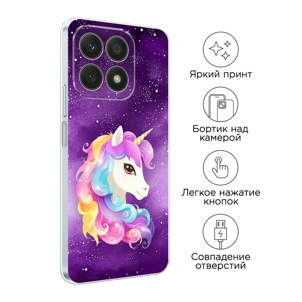 Чехол на Honor X8A / Хонор X8A с принтом "Кудрявый единорог" — фото 1