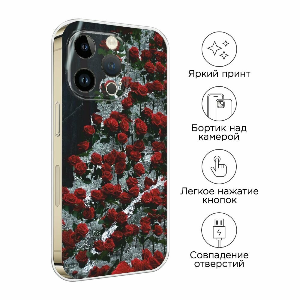 Чехол на Apple iPhone 14 Pro / Айфон 14 Про с принтом Цветущие алые розы — фото 1