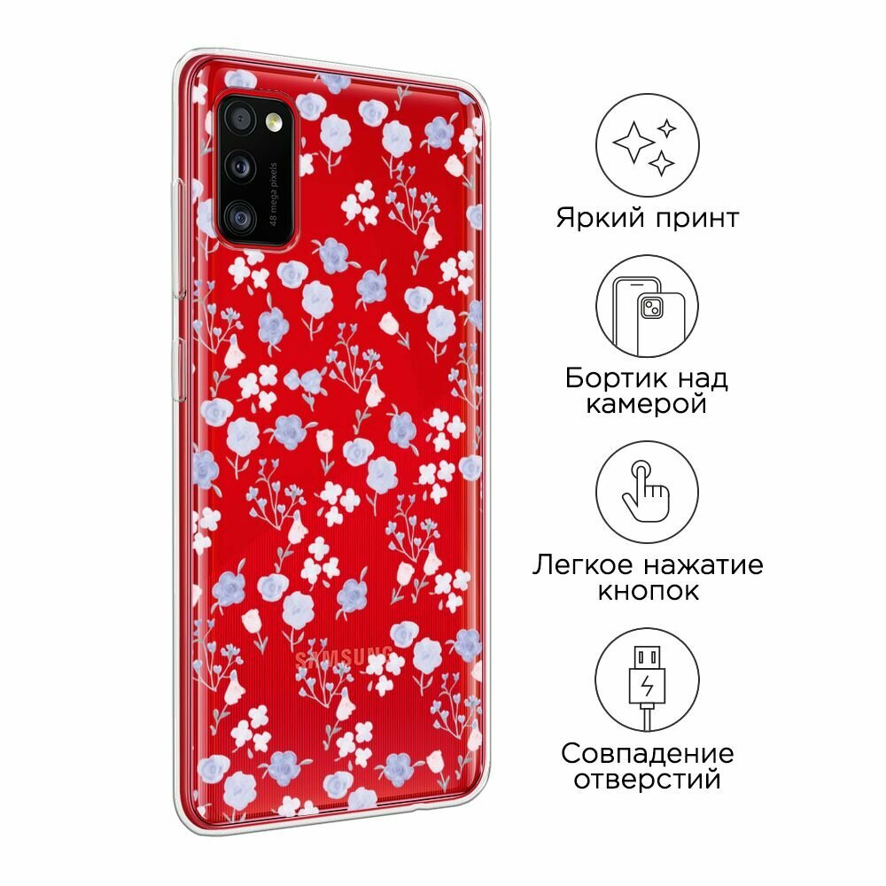 Чехол на Samsung Galaxy A41 / Самсунг Галакси А41 с принтом "Сиреневые розы паттерн", прозрачный — фото 1