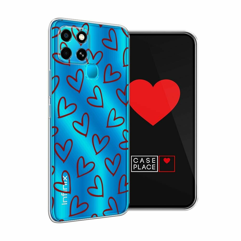 Чехол на Infinix Smart 6 / Инфиникс Смарт 6 с принтом "Little hearts doodles 2 - 14 февраля", прозрачный — фото 1