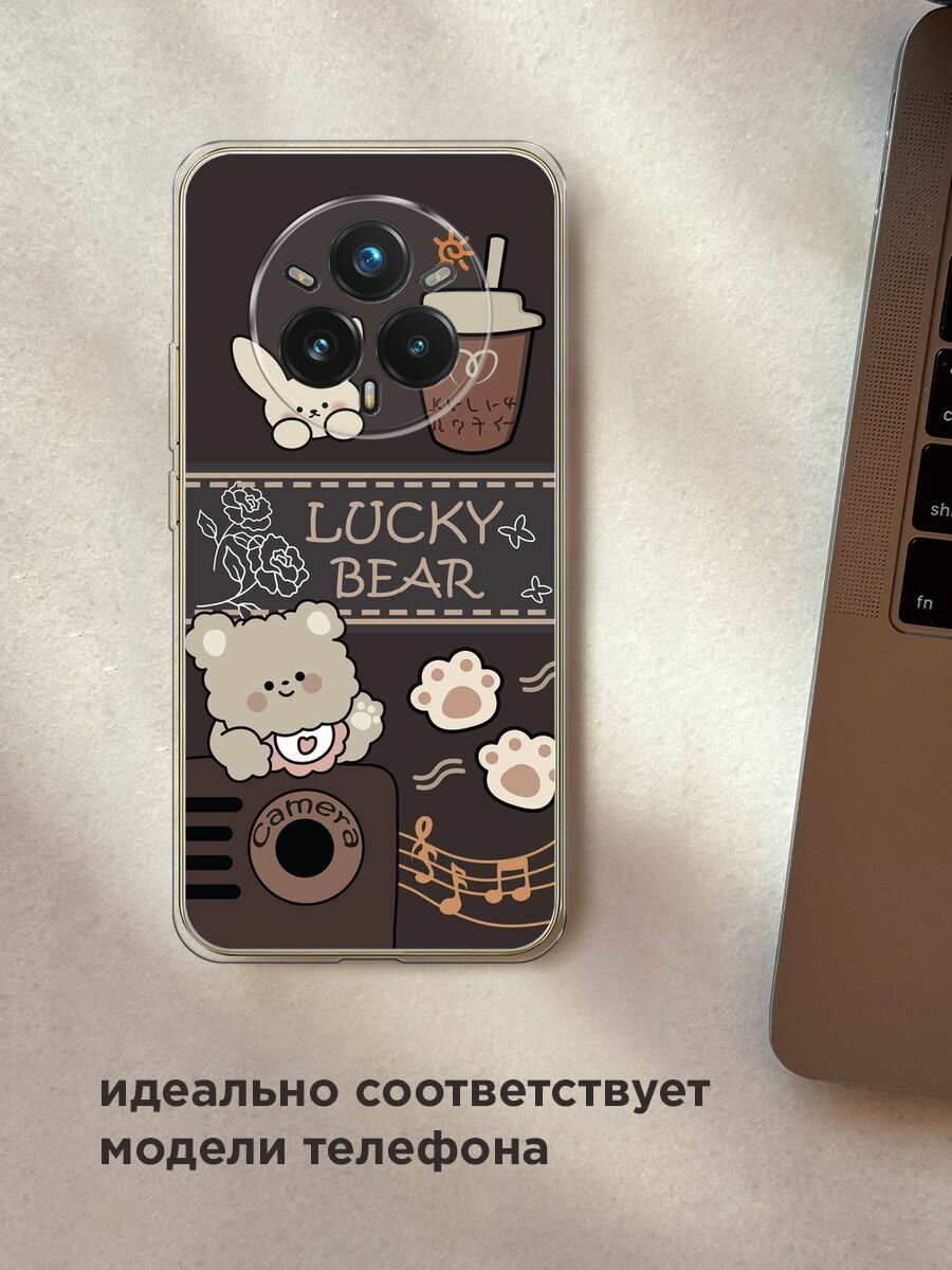 Чехол на Realme 14 Pro+ / Реалми 14 Про+ с принтом "Lucky bear coffee 1" — фото 1