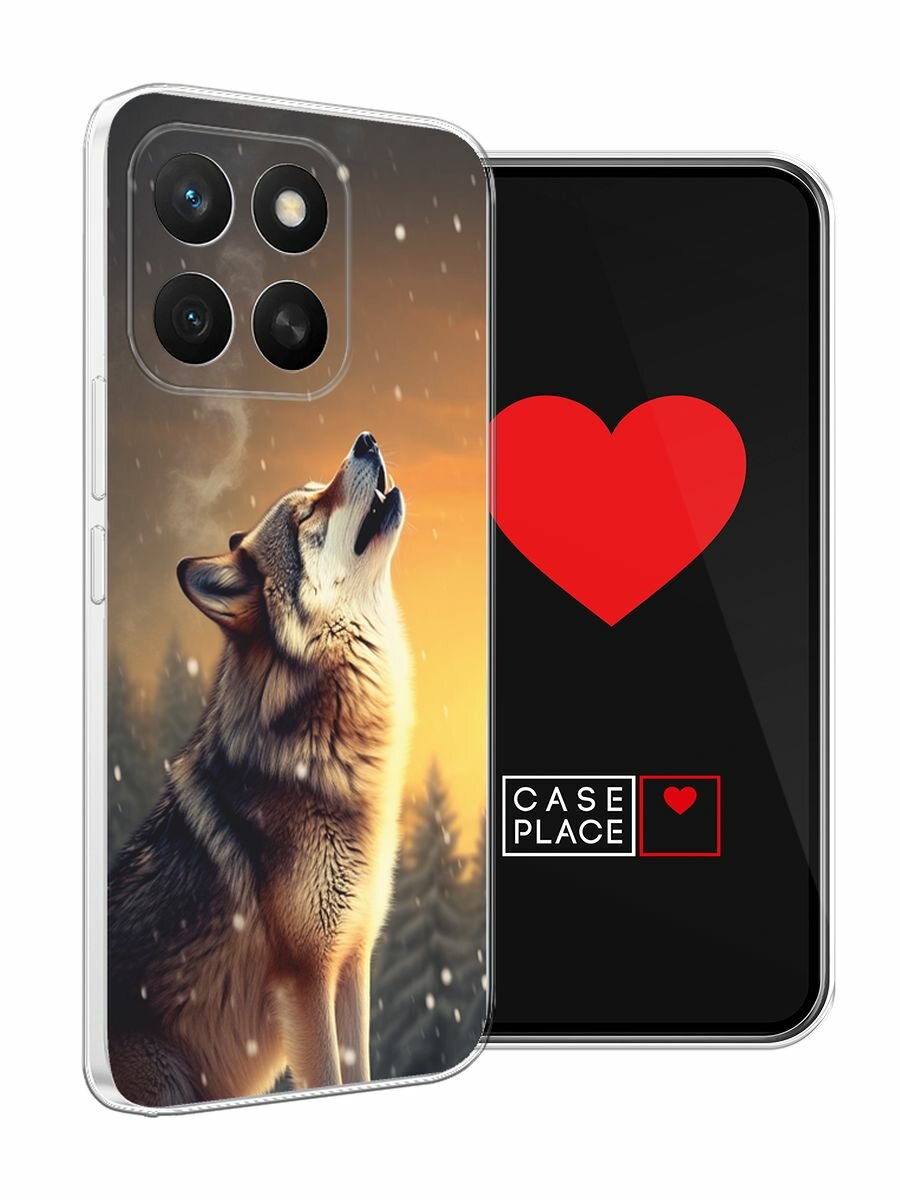 Силиконовый чехол на Honor X8c / Хонор X8c с принтом "Воющий волк" — фото 1