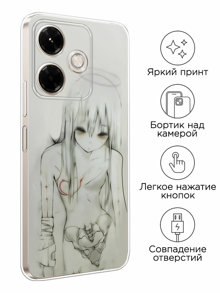 Чехол на Xiaomi Redmi 13X / Сяоми Редми 13X с принтом "Аниме рисунок чёрно-белый" — фото 1