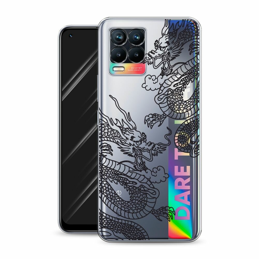 Чехол на Realme 8/8 Pro / Реалми 8/8 Про с принтом "Два китайских дракона", прозрачный — фото 1