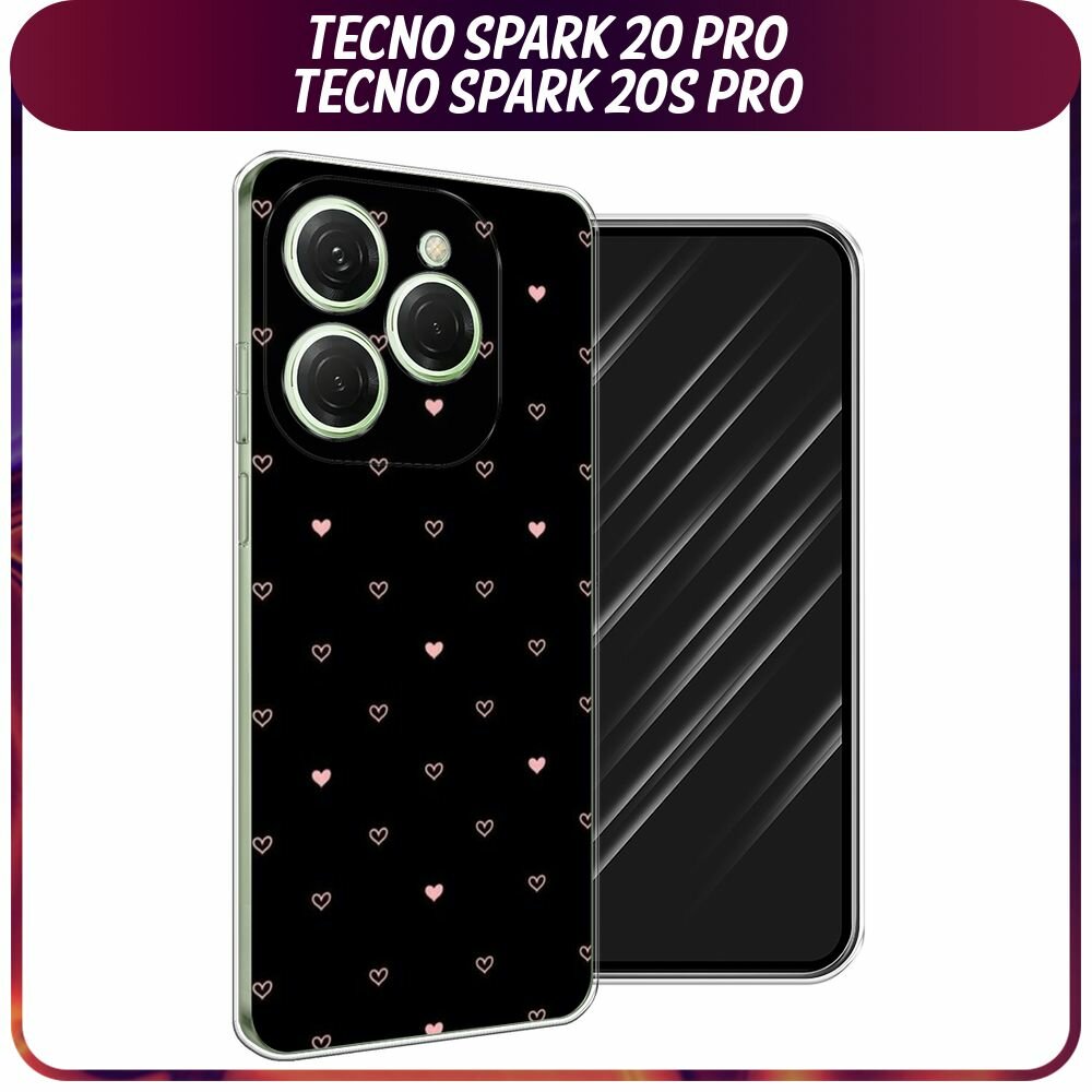 Чехол на Tecno Spark 20 Pro/20S Pro / Текно Спарк 20 Про/20S Про с принтом "Черный фон и сердечки"