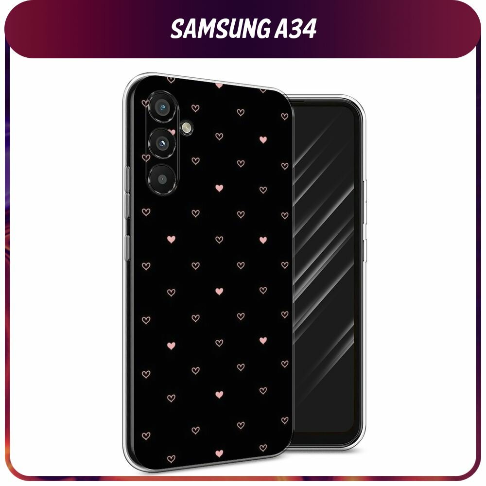 Чехол на Samsung Galaxy A34 / Самсунг A34 с принтом "Черный фон и сердечки"