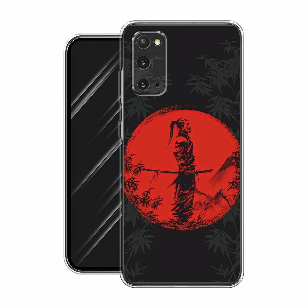 Чехол на Samsung Galaxy S20 / Самсунг Гэлакси S20 с принтом "Самурай на красном фоне" — фото 1
