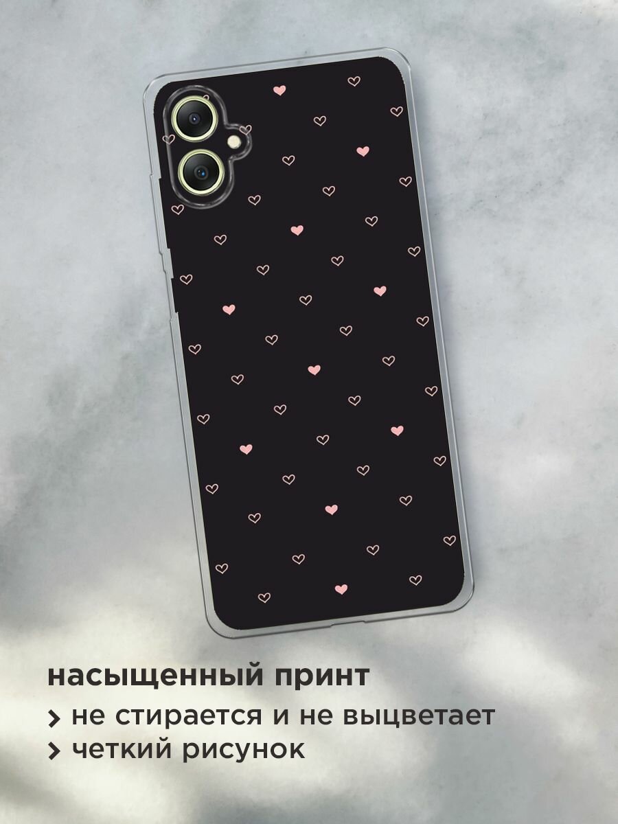 Чехол на Samsung Galaxy A06 / Самсунг Галакси А06 с принтом "Черный фон и сердечки" — фото 1