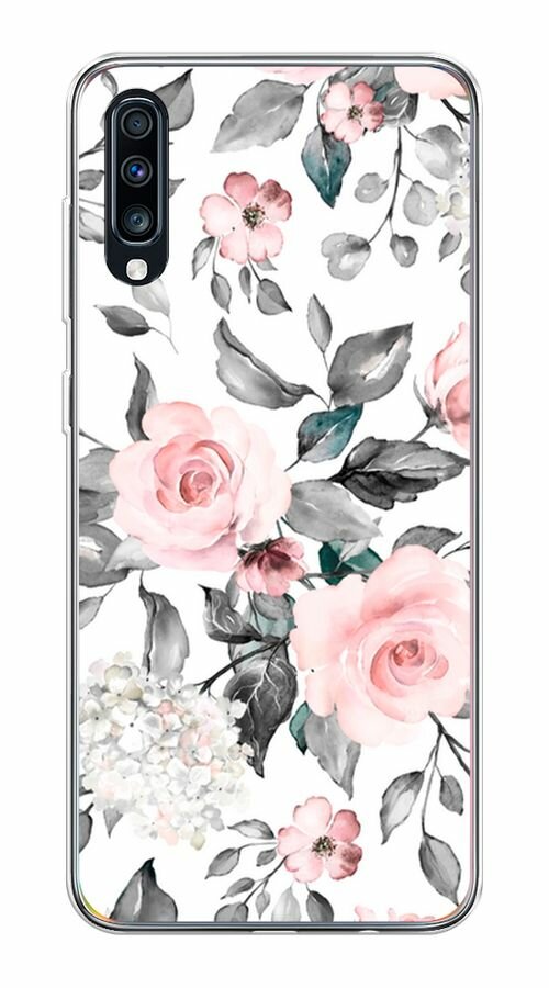 Чехол на Samsung Galaxy A70 / Самсунг Галакси А70 с принтом "Розы на белом"