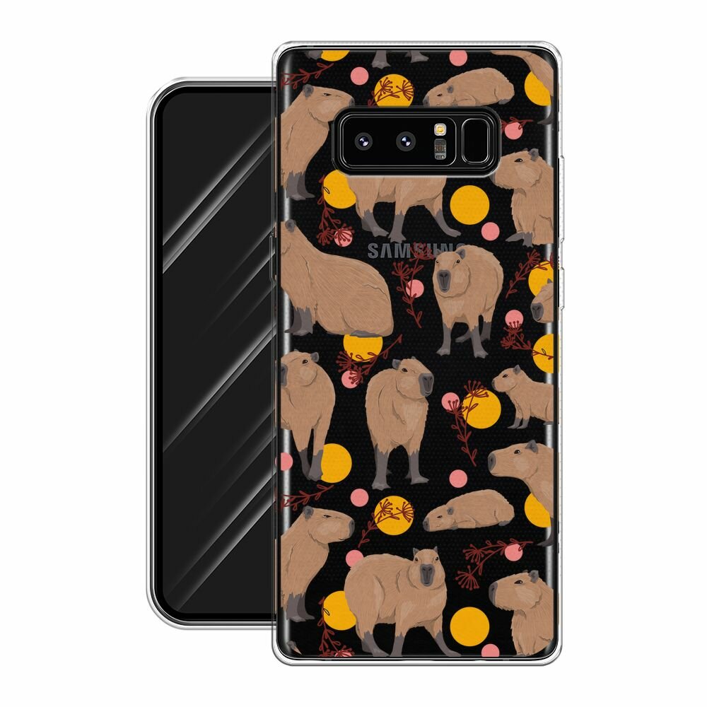 Чехол на Samsung Galaxy Note 8 / Самсунг Галакси Нот 8 с принтом "Капибара паттерн", прозрачный — фото 1
