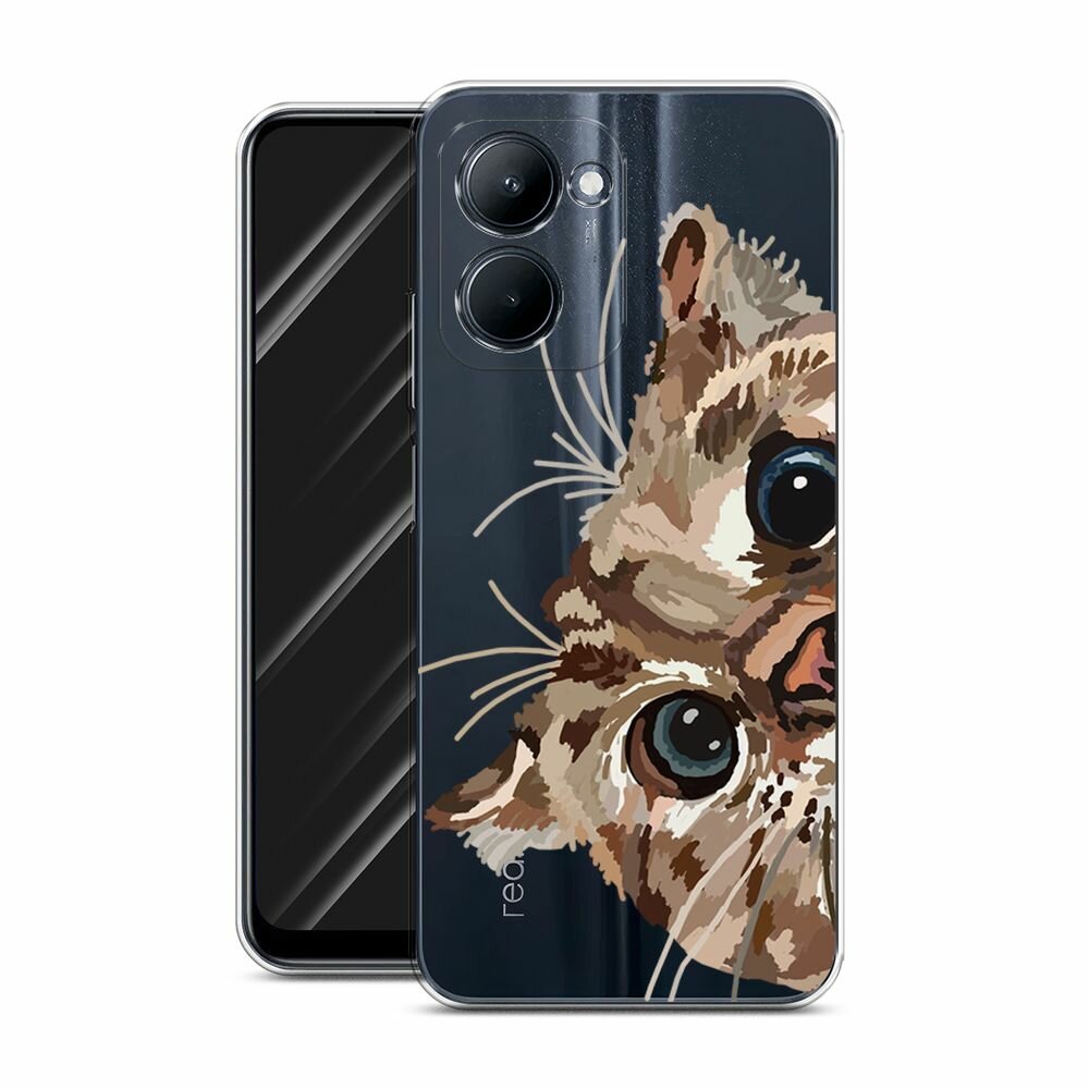 Чехол на Realme C33 / Реалми С33 с принтом "Любопытный кот", прозрачный — фото 1