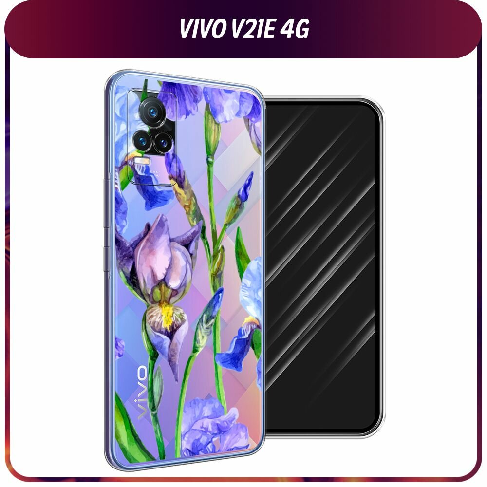 Чехол на Vivo V21e 4G / Виво V21e 4G с принтом "Синие ирисы", прозрачный