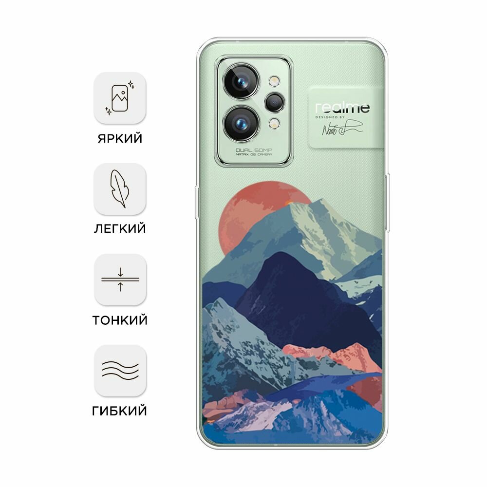 Чехол на Realme GT 2 Pro / Реалми GT 2 Про с принтом "Закат в снежных горах", прозрачный — фото 1