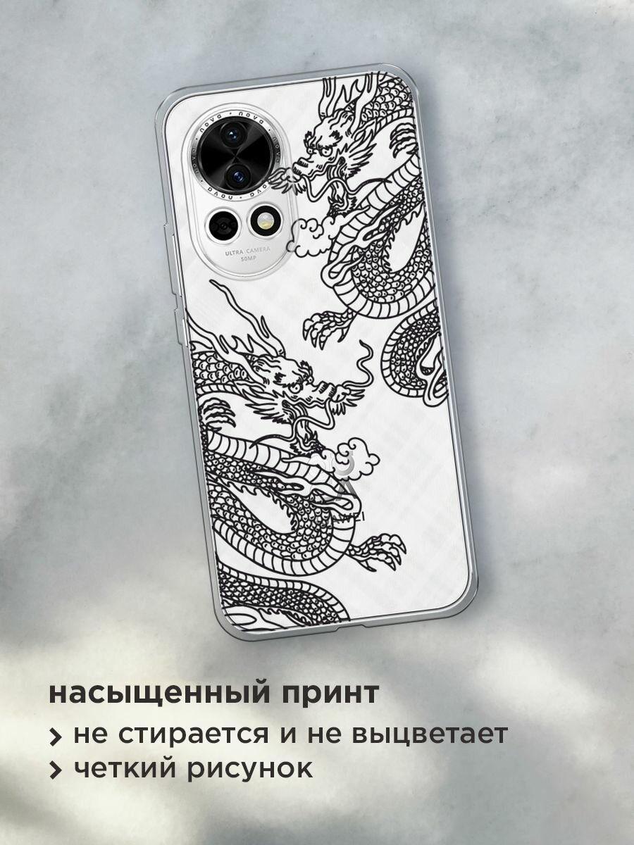 Чехол на Huawei Nova 12/Nova13 / Хуавей Нова 12/Нова 13 с принтом "Два китайских дракона", прозрачный — фото 1