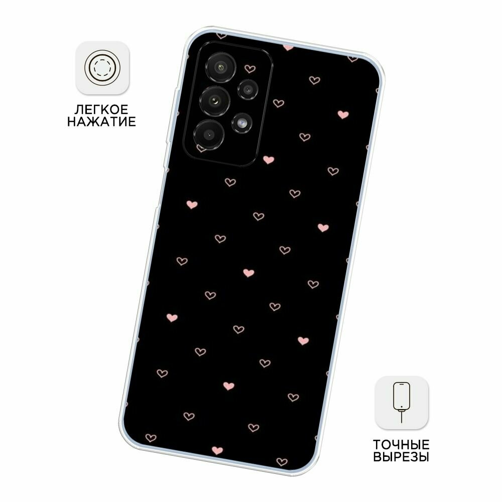 Чехол на Samsung Galaxy A23 / Самсунг Галакси А23 с принтом "Черный фон и сердечки" — фото 1