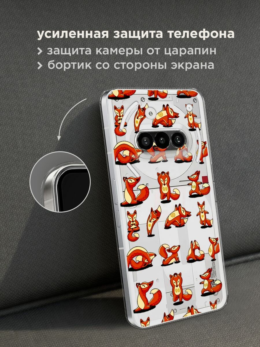 Чехол на Nothing Phone 3a / Нотинг Фон 3а с принтом "Йога для лисы", прозрачный — фото 1