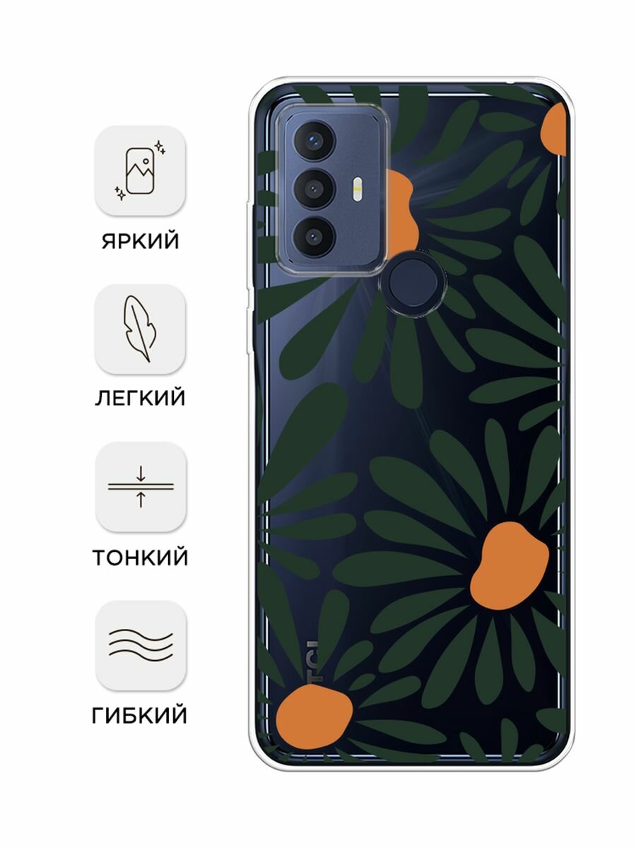Чехол на TCL 30E/30 SE/305/306 / ТСЛ 30E с принтом "Летние цветы рисунок", прозрачный — фото 1
