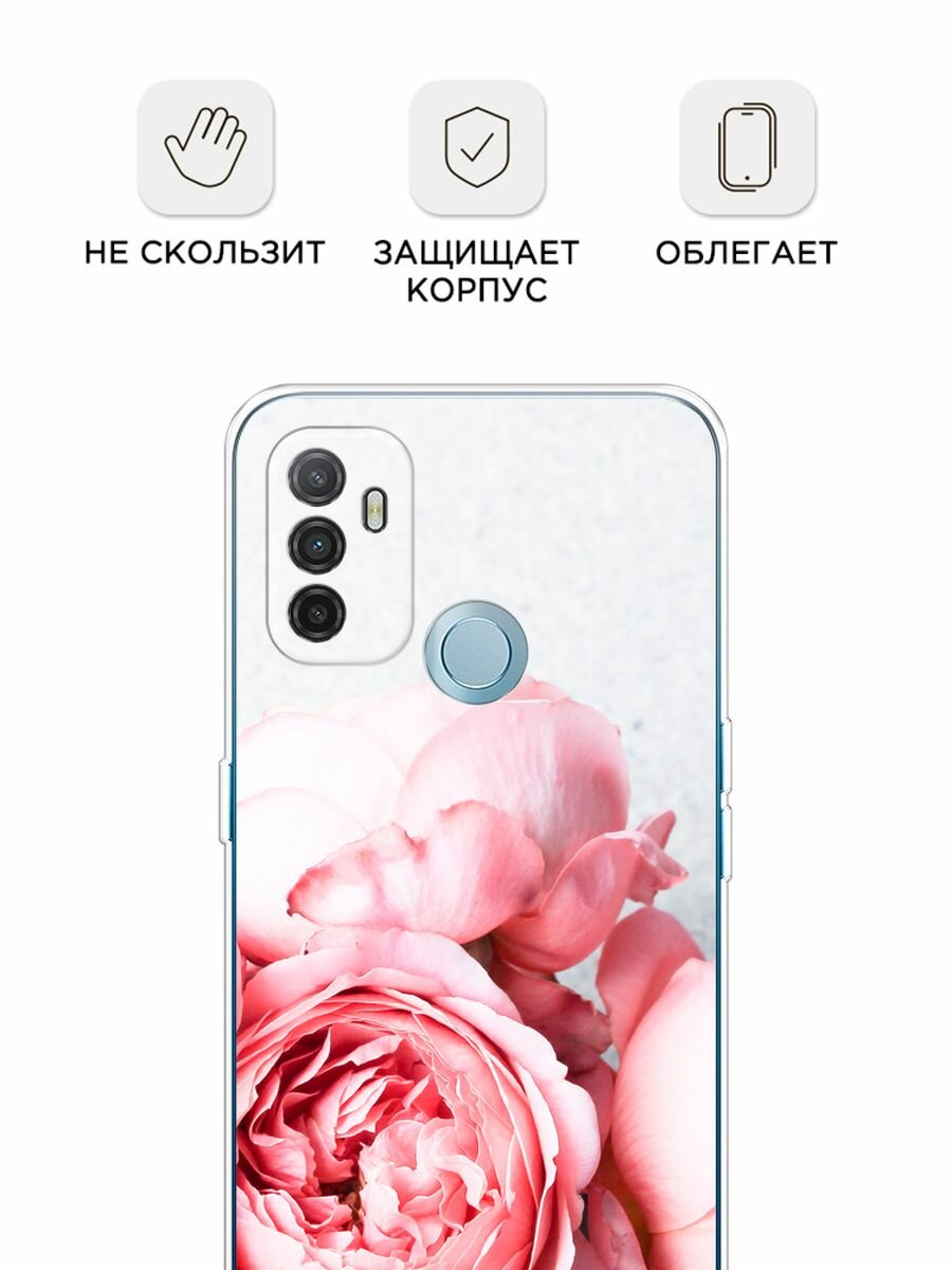 Силиконовый чехол на Oppo A53 / Оппо А53 с принтом "Пионы на белом" — фото 1