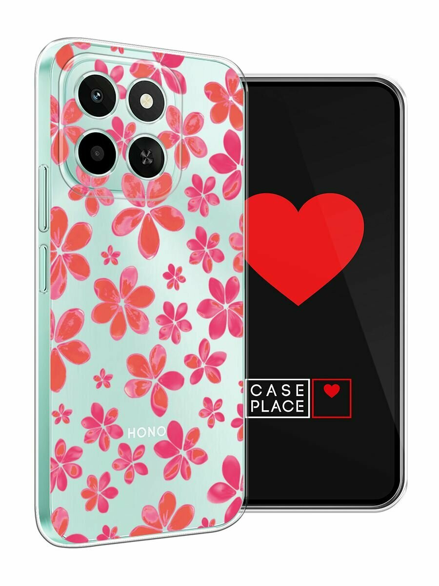 Чехол на Honor X6c / Хонор X6c с принтом "Росыпь ярких цветов", прозрачный — фото 1