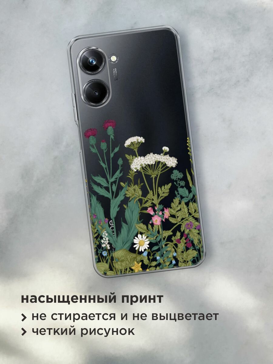 Чехол на Realme 10 Pro / Реалми 10 Про с принтом "Дикие полевые цветы", прозрачный — фото 1