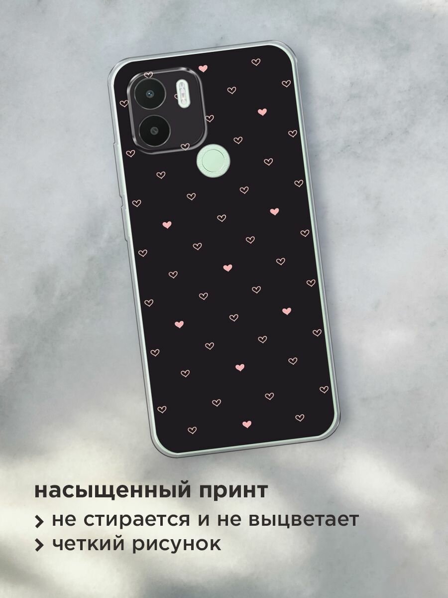 Чехол на Xiaomi Redmi A1+/Redmi A2+/Poco C51/C50 / Редми A1+ с принтом "Черный фон и сердечки" — фото 1
