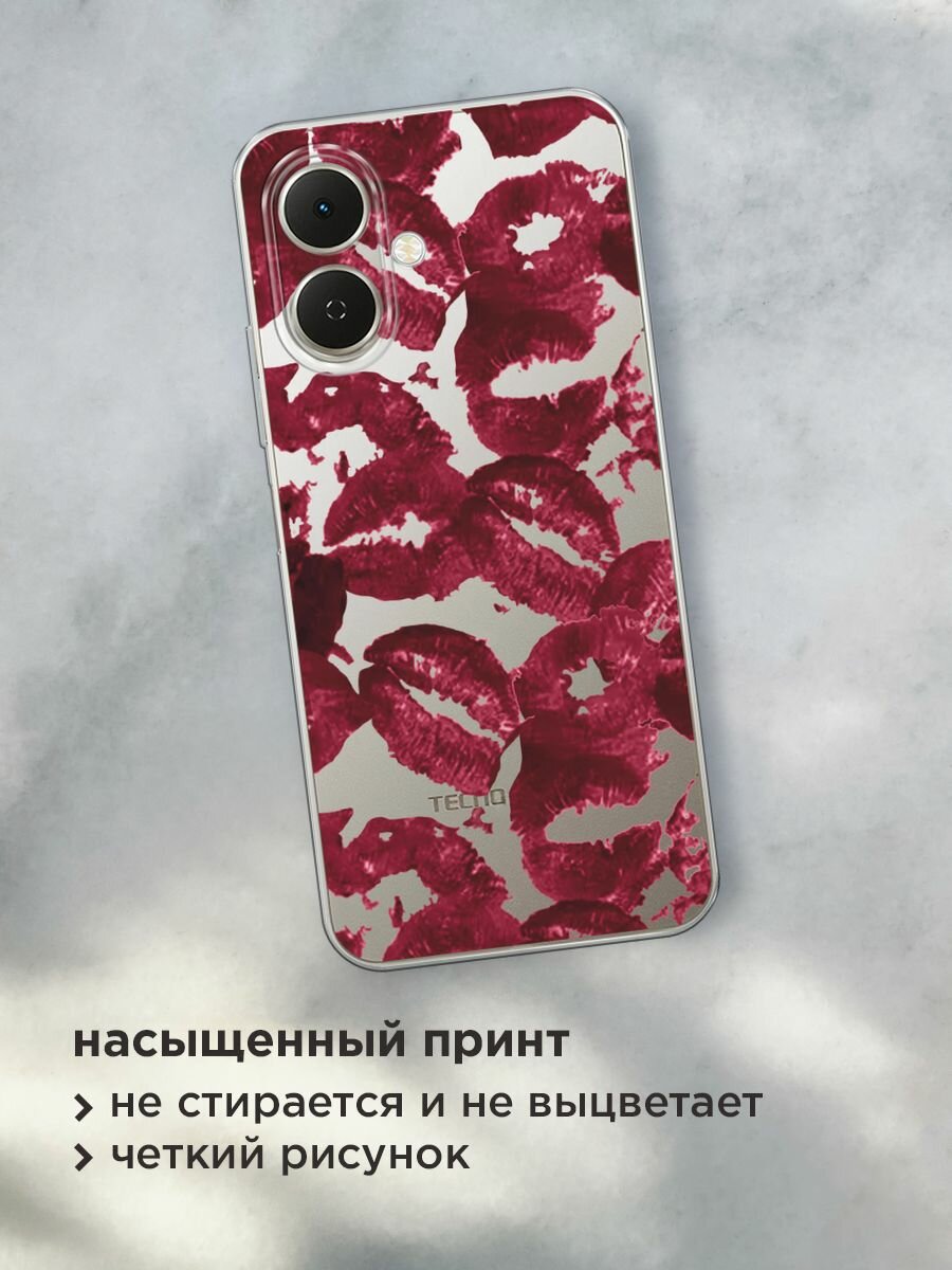 Чехол на Tecno Spark Go 2 / Текно Спарк Го 2 с принтом "Помада паттерн 2", прозрачный — фото 1
